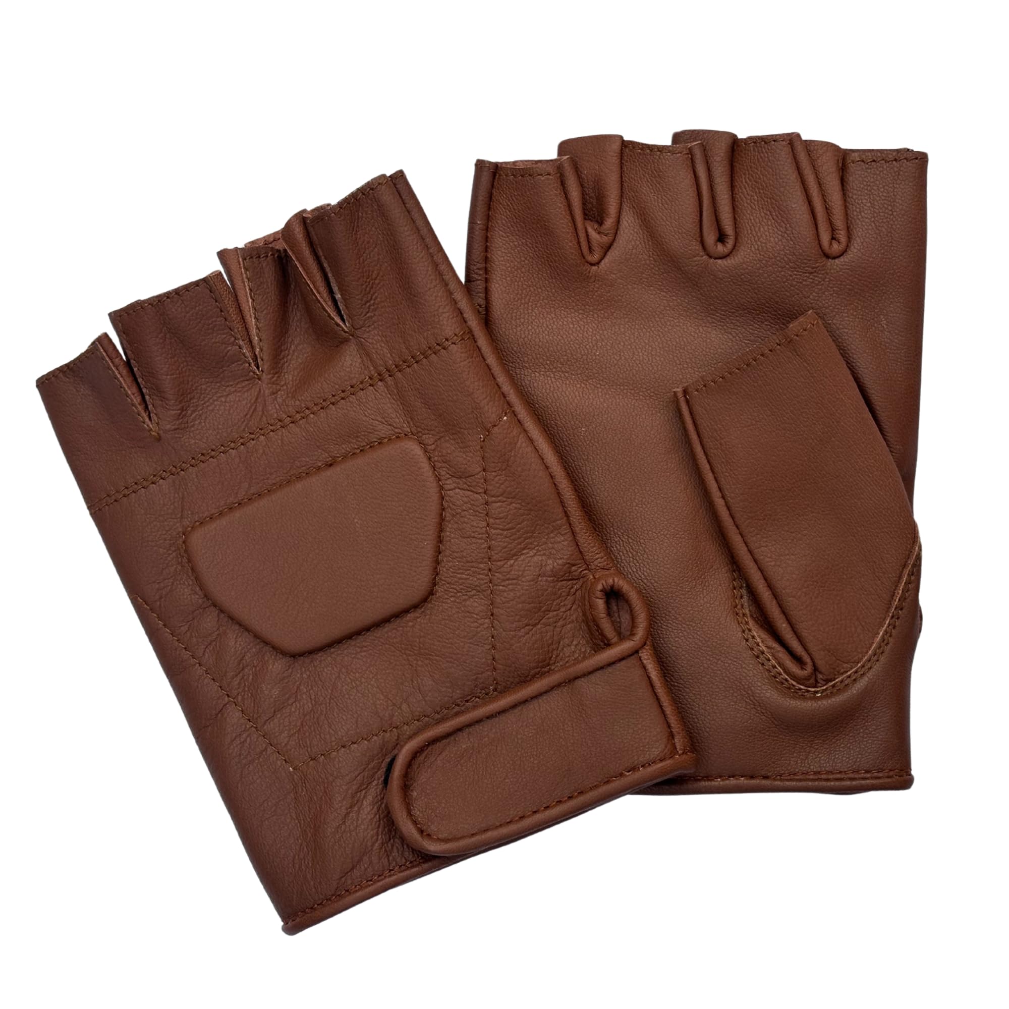 Black Premium Leather Padded Design Fingerless Gloves – Vintage Leather