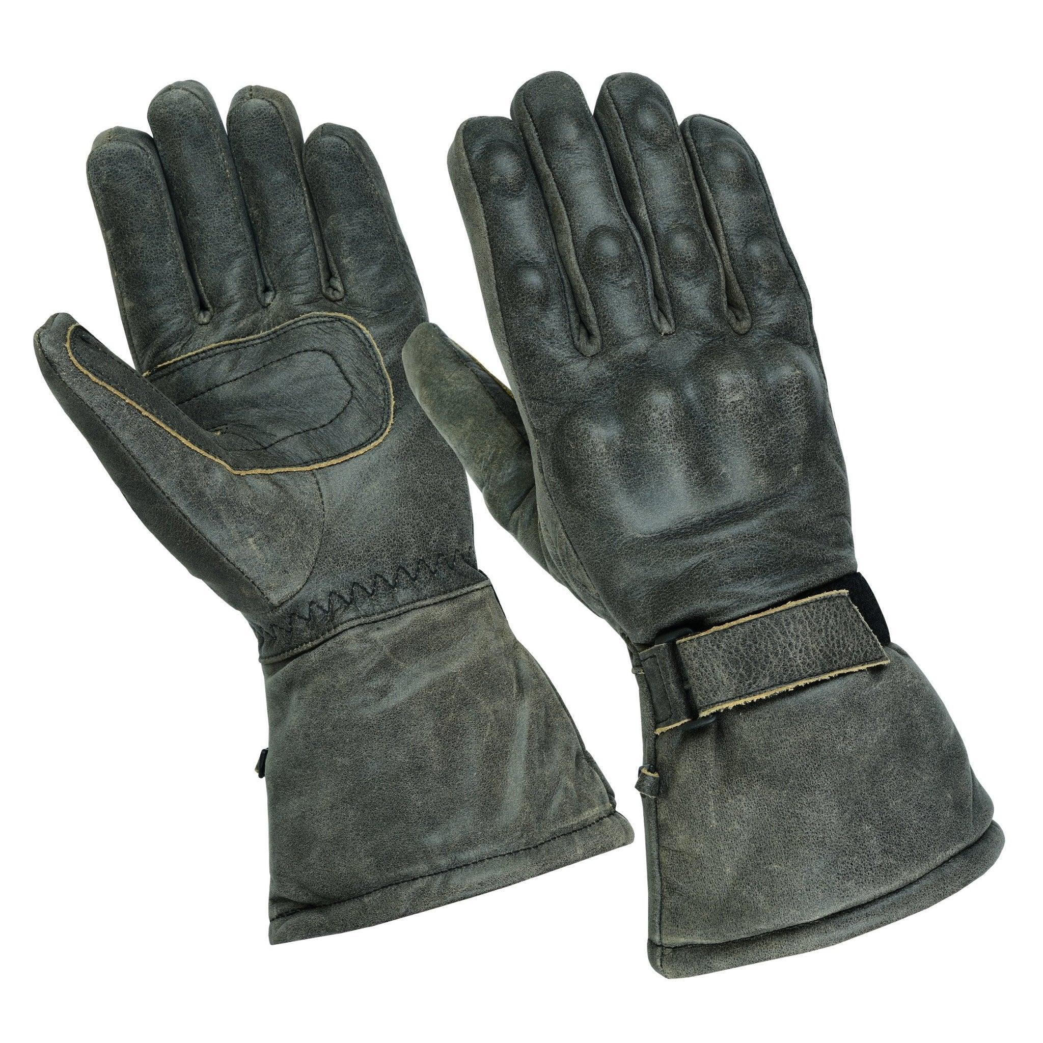 Mens Biker Gloves – Gallanto Armoured Thinsulate Winter Leather – Vintage Leather