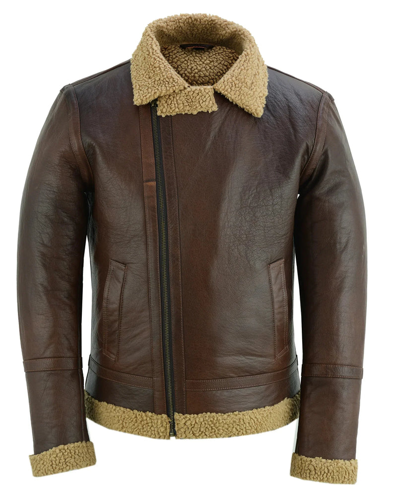 Men's Aviator Style Brown Bomber Flying Pilot Fur Jacket – Mens Leather ...
