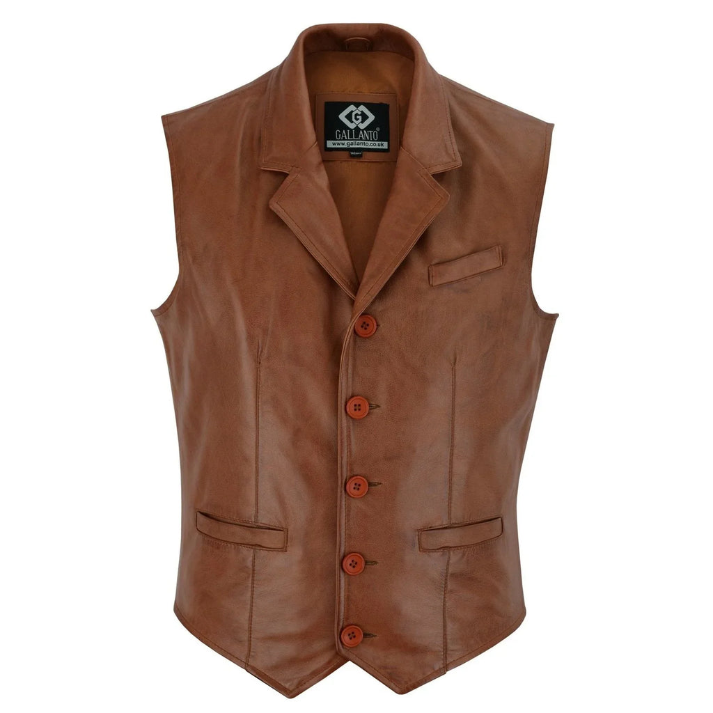 Mens Blazer Style Formal Tan Leather Waistcoat Vest – Vintage Leather
