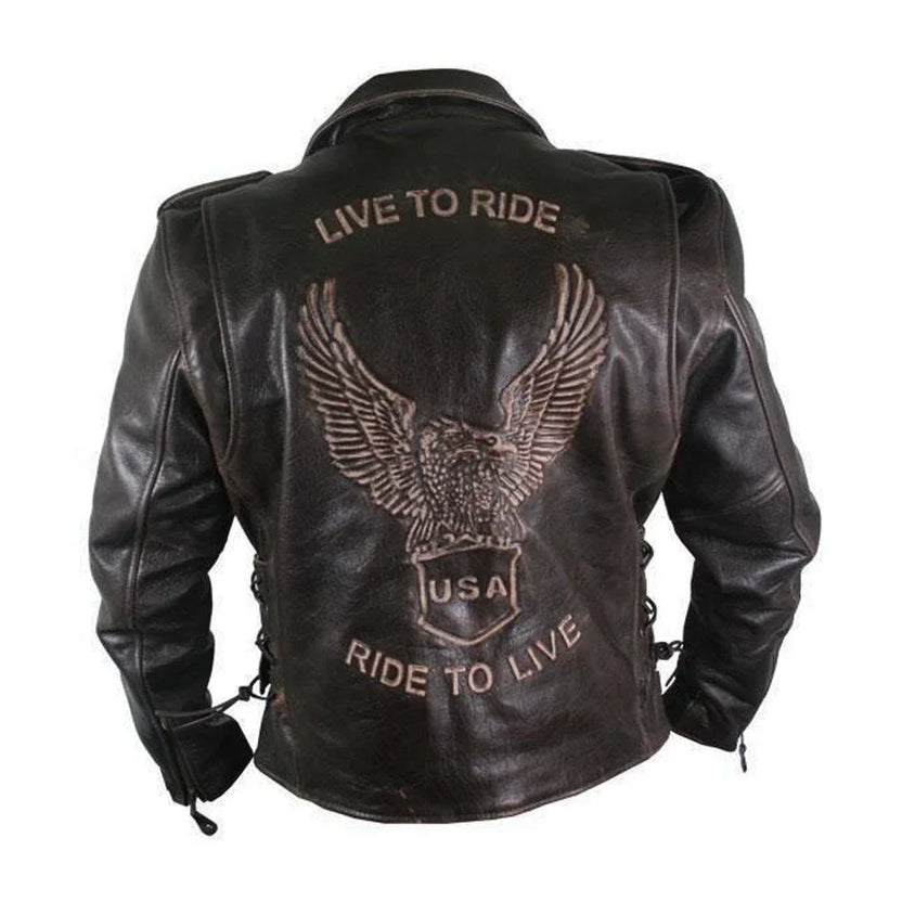 Men's Distressed Retro Brown USA Embossed Eagle Leather Jacket ...