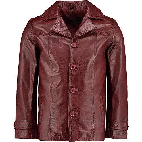 Mens Heist Red Wine Antique Vintage Leather Jacket