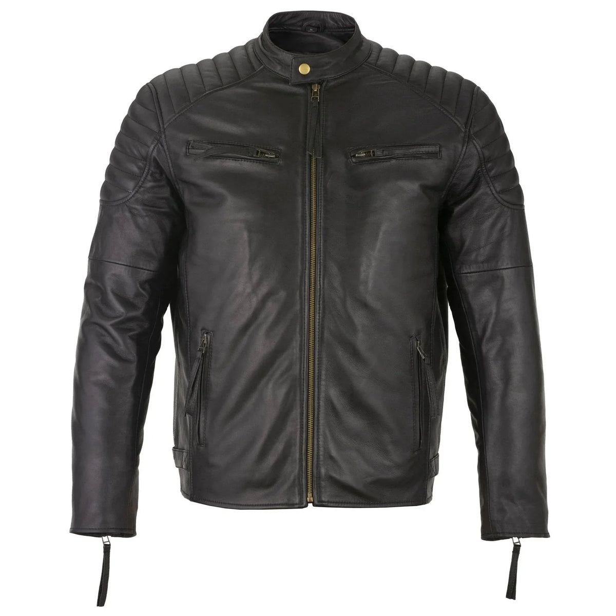 Mens Slim Fit Retro Style Biker Black Leather Jacket - Ivar – Vintage Leather