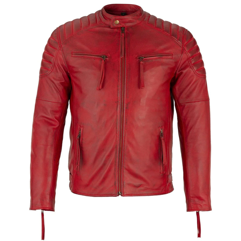 Mens Slim Fit Retro Style Biker Red Leather Jacket - Ivar – Vintage Leather