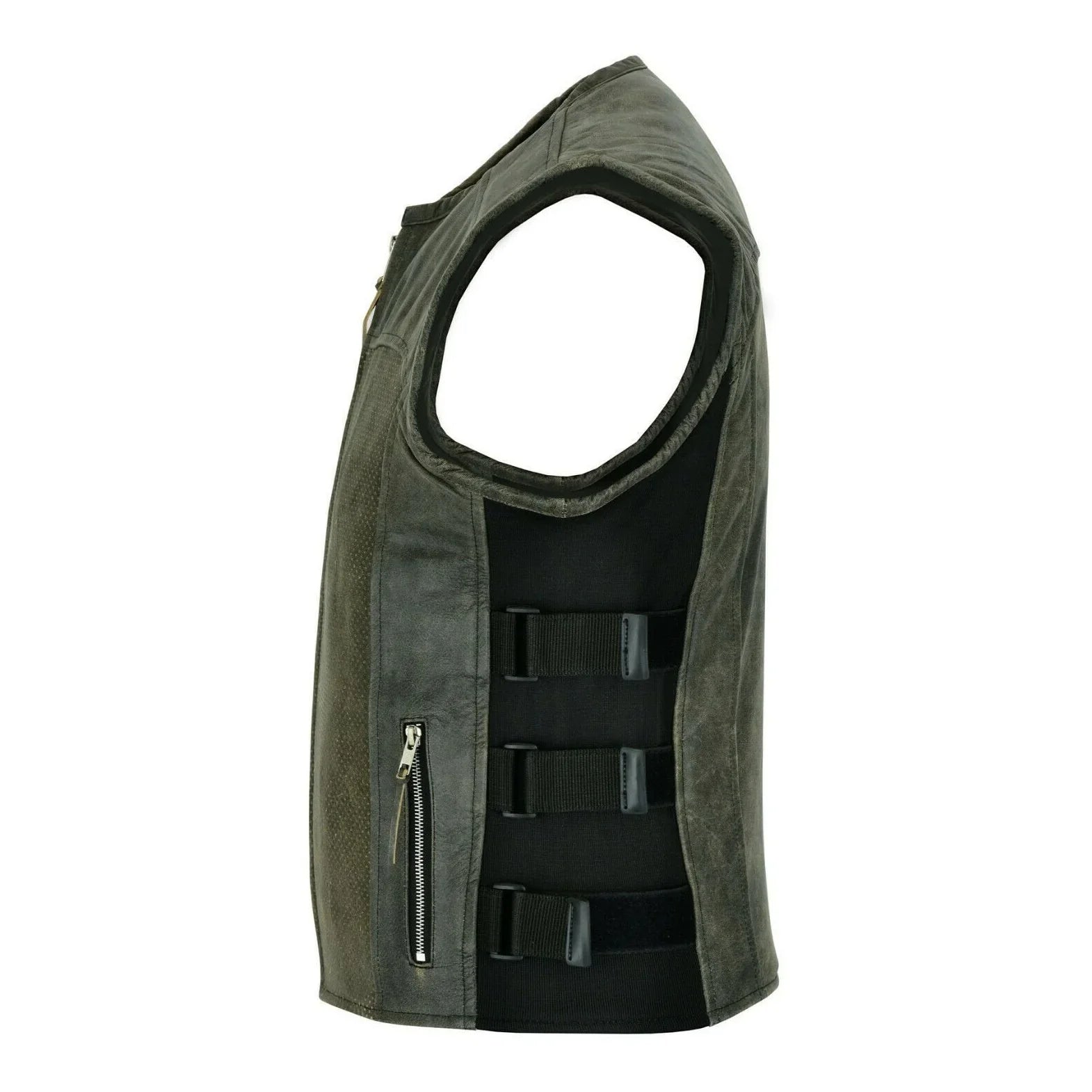 Premium Perforated Stonewash Distressed Leather Motorcycle Biker Vest ...